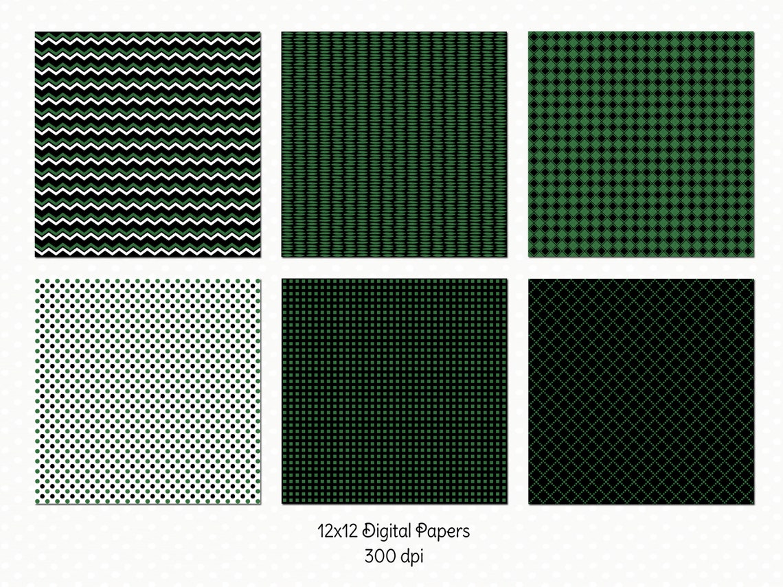 Black White and Green Digital Paper Pack. Patterns - Etsy