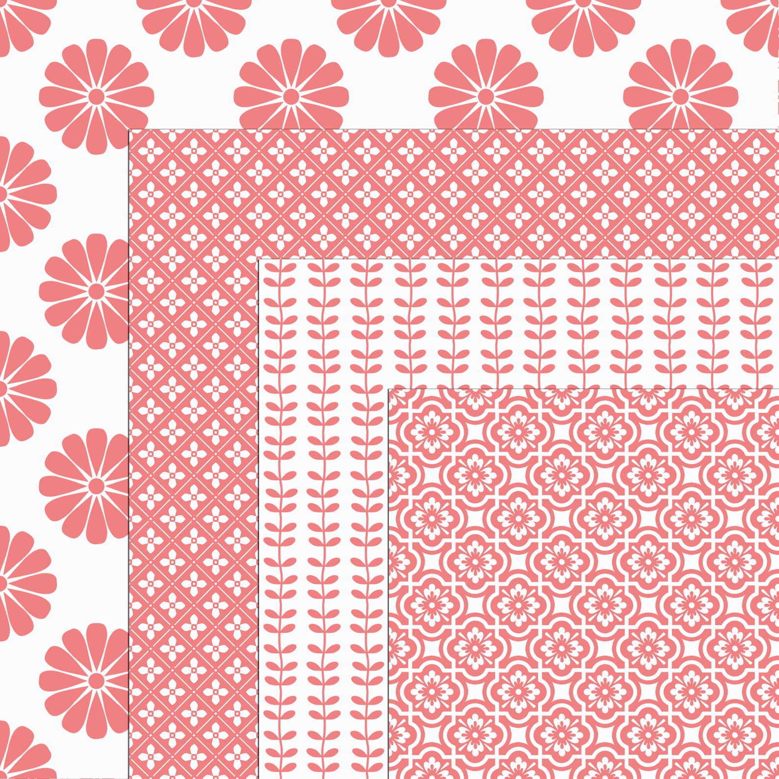Coral Floral Digital Paper Pack: Seamless Patterns (digital Download ...