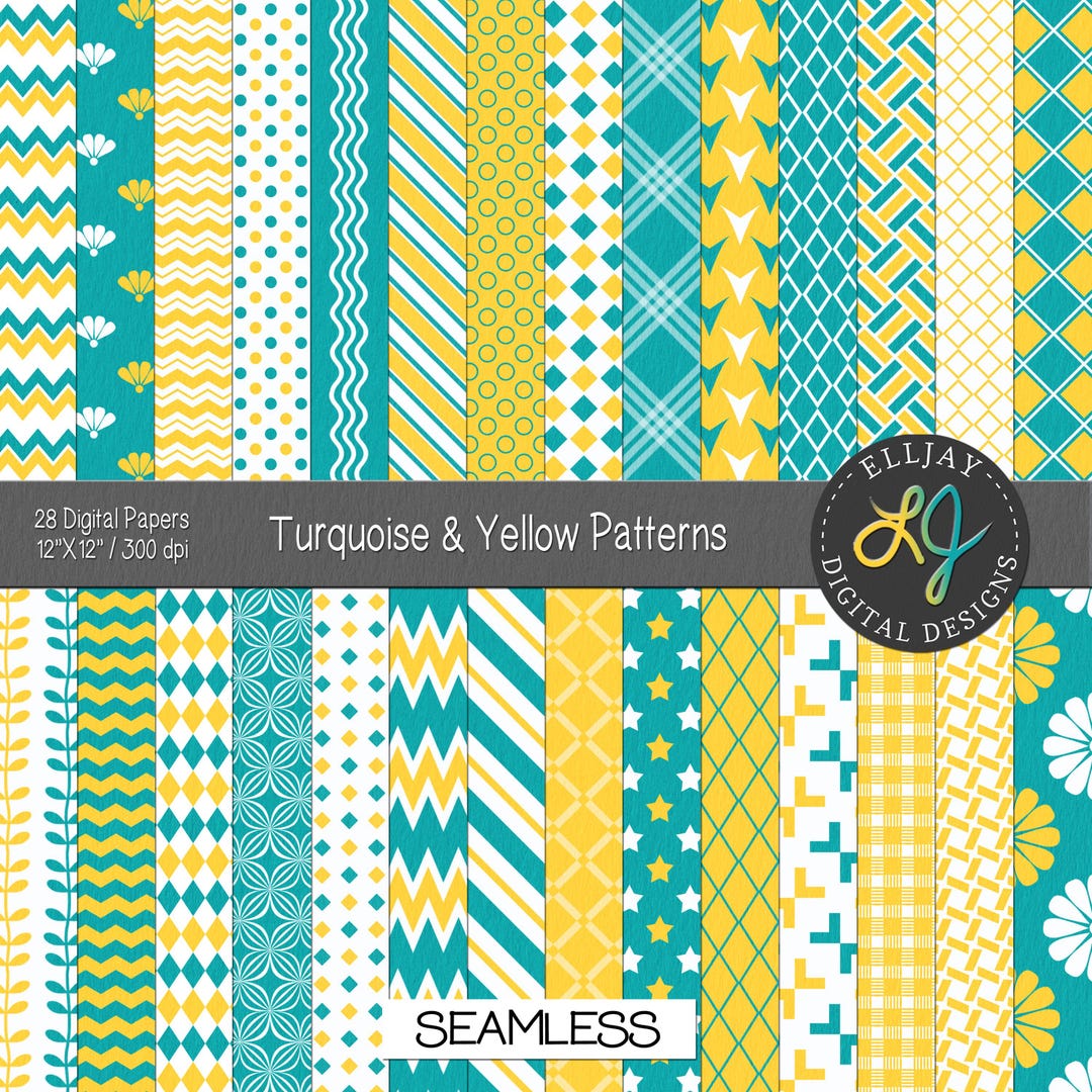 Turquoise Blue & Yellow Digital Paper With Light Texture for Scrapbooks ...