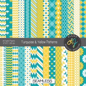 Turquoise Blue & Yellow Digital Paper With Light Texture for Scrapbooks ...