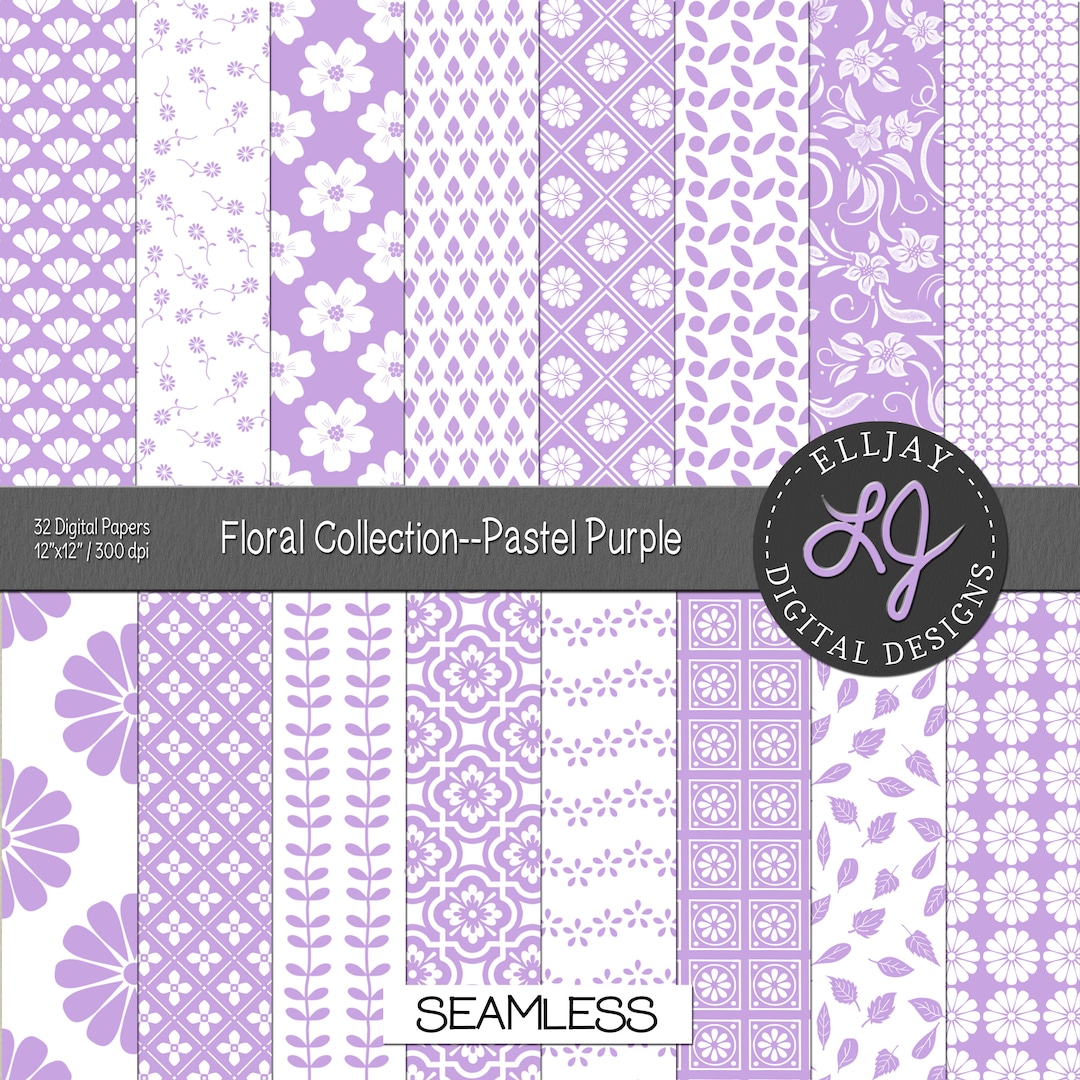 Pastel Purple Floral Digital Paper Pack: Seamless Lavender Scrapbook ...
