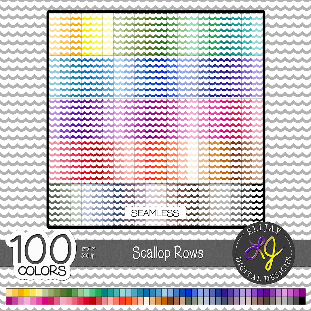 Rainbow Scallop Rows Digital Paper Pack: 100 Seamless Patterns (digital ...