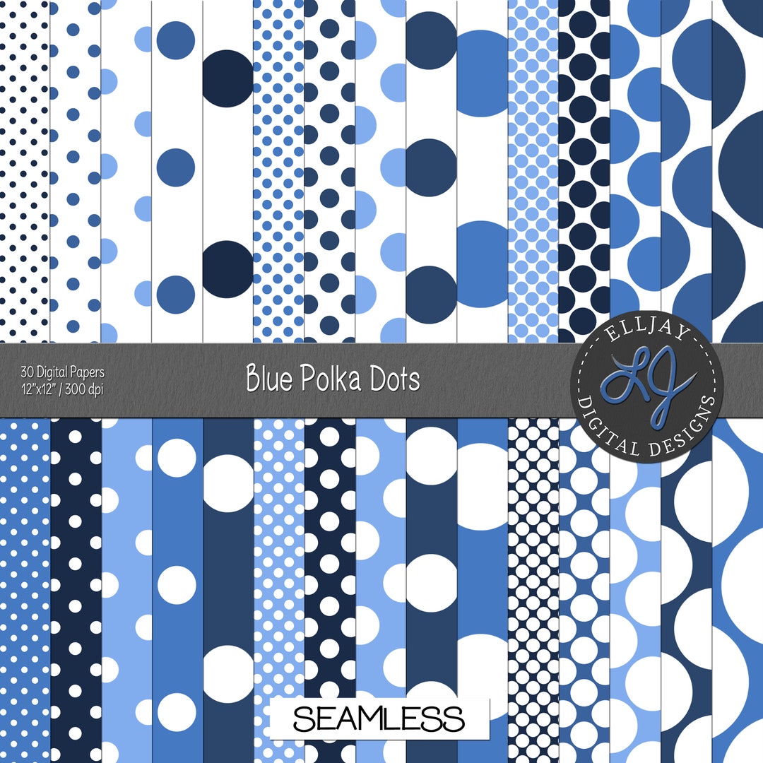Blue & White Polka Dot Digital Paper Pack. 30 Polka Dot Patterns. Baby ...