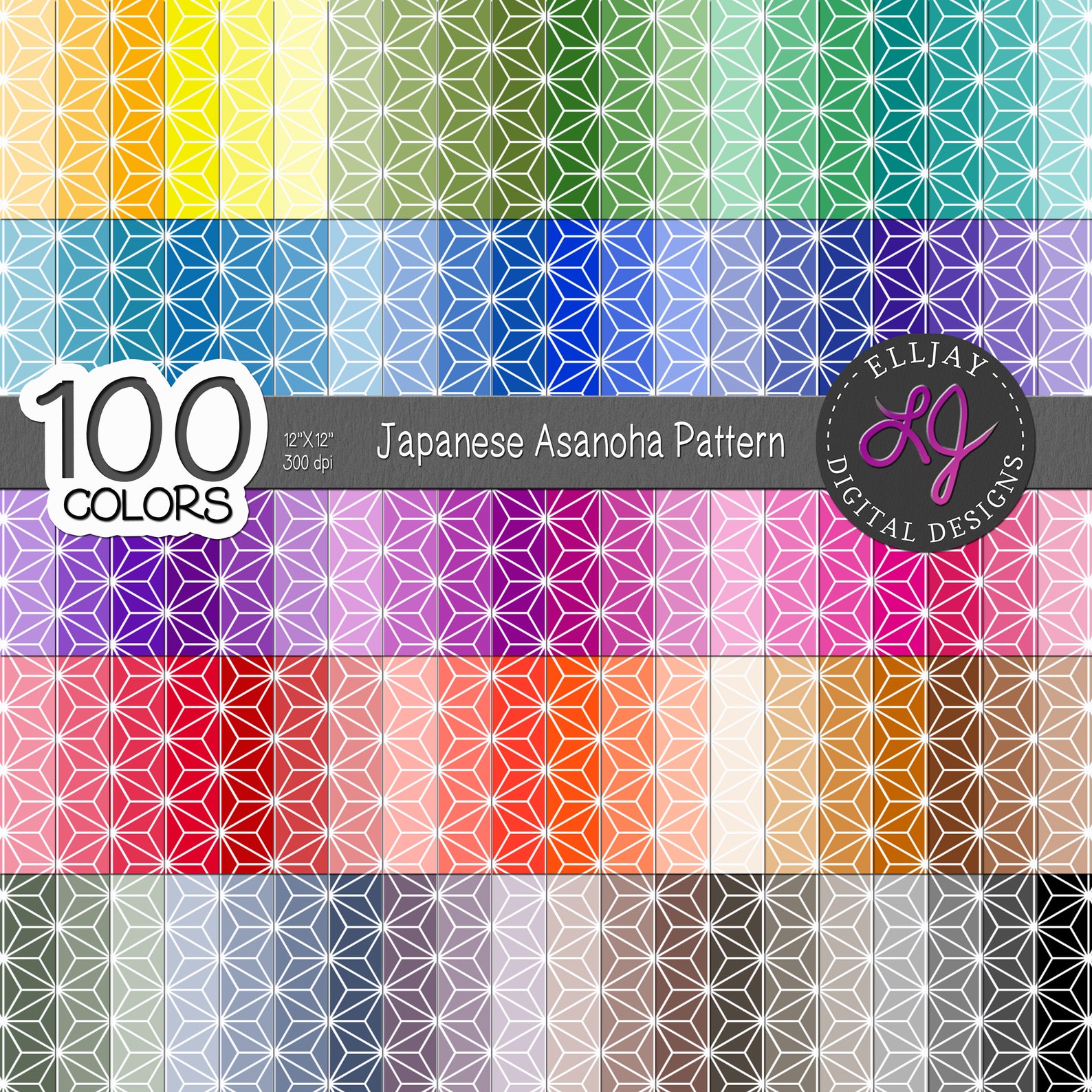 Japanese Asanoha Pattern Digital Paper. 100 Colors. Seamless Patterns ...