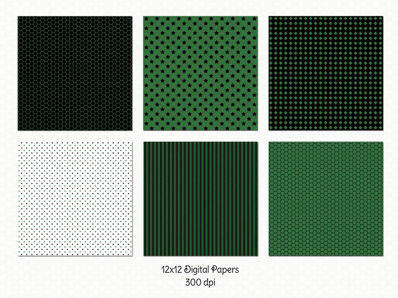 Black White and Green Digital Paper Pack. Patterns - Etsy