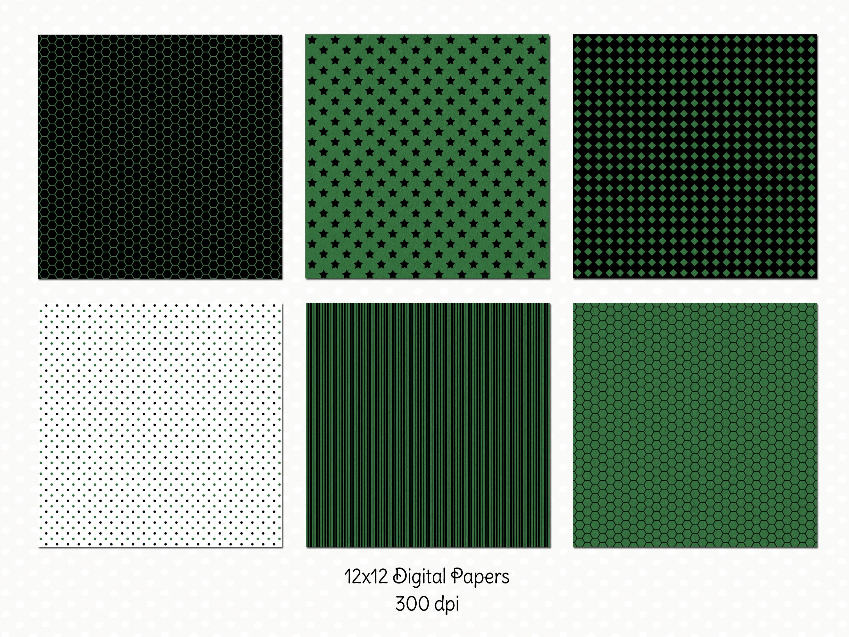 Black White and Green Digital Paper Pack. Patterns - Etsy