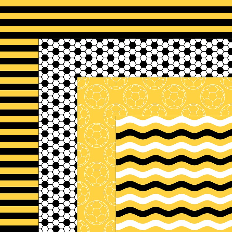 Yellow and Black Soccer Digital Paper. Yellow Soccer Ball Alpha. Soccer ...