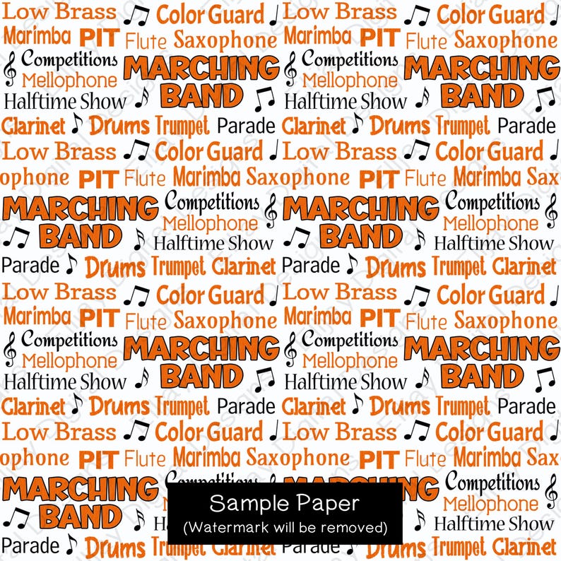 Orange Marching Band Digital Paper Pack. Band Scrapbook Paper. Music ...