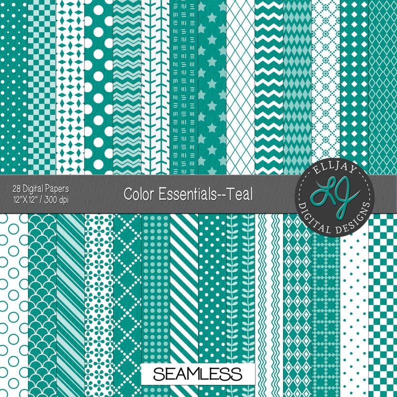 Teal Digital Paper Pack, Seamless Patterns and Alphas (digital Download ...