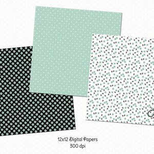 Mint Green Floral Digital Paper Pack With Seamless Pattern. for ...