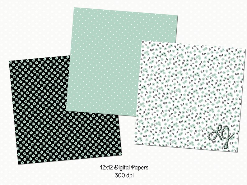 Mint Green Floral Digital Paper Pack With Seamless Pattern. for ...