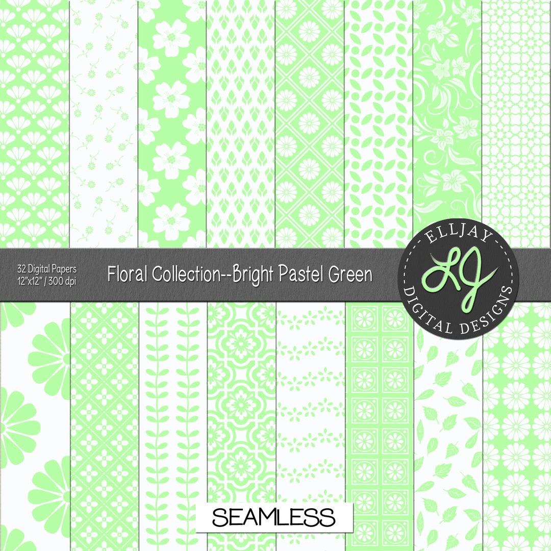 Pastel Green Floral Digital Paper Pack: Seamless Scrapbook Backgrounds ...