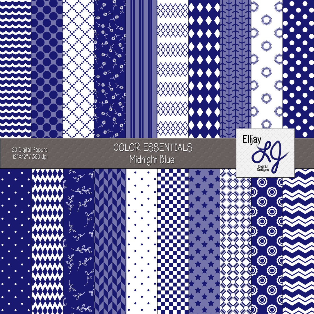 Midnight Blue Digital Paper Kitseamless. Includes Polka Dot, Chevron ...
