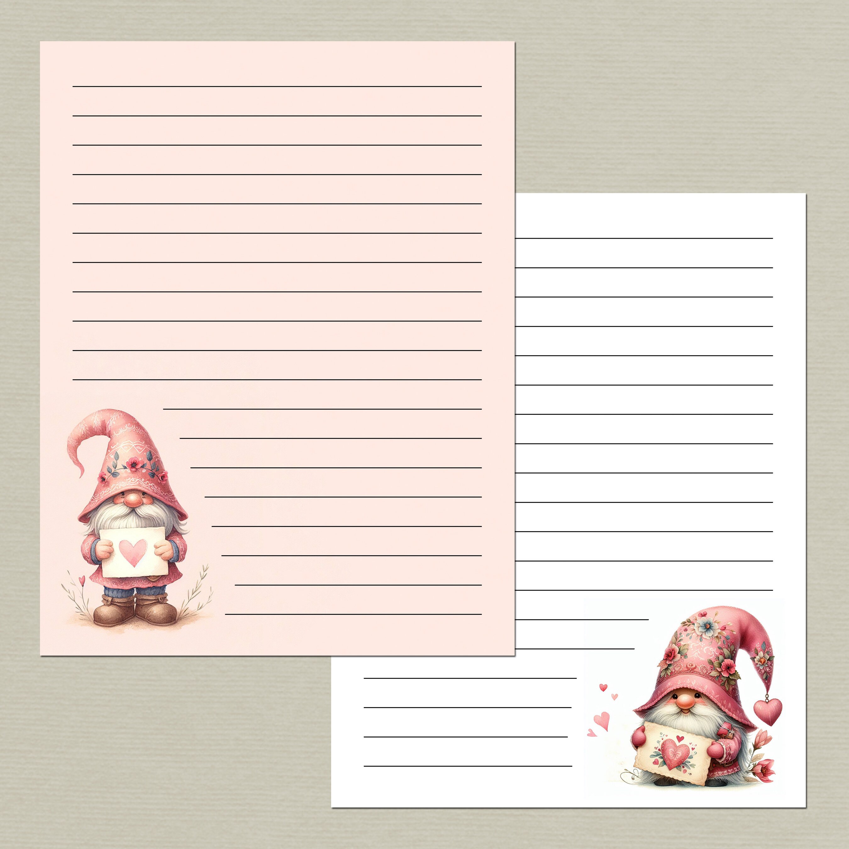 Digital Valentine Gnome Stationary. Lined & Unlined Valentine ...