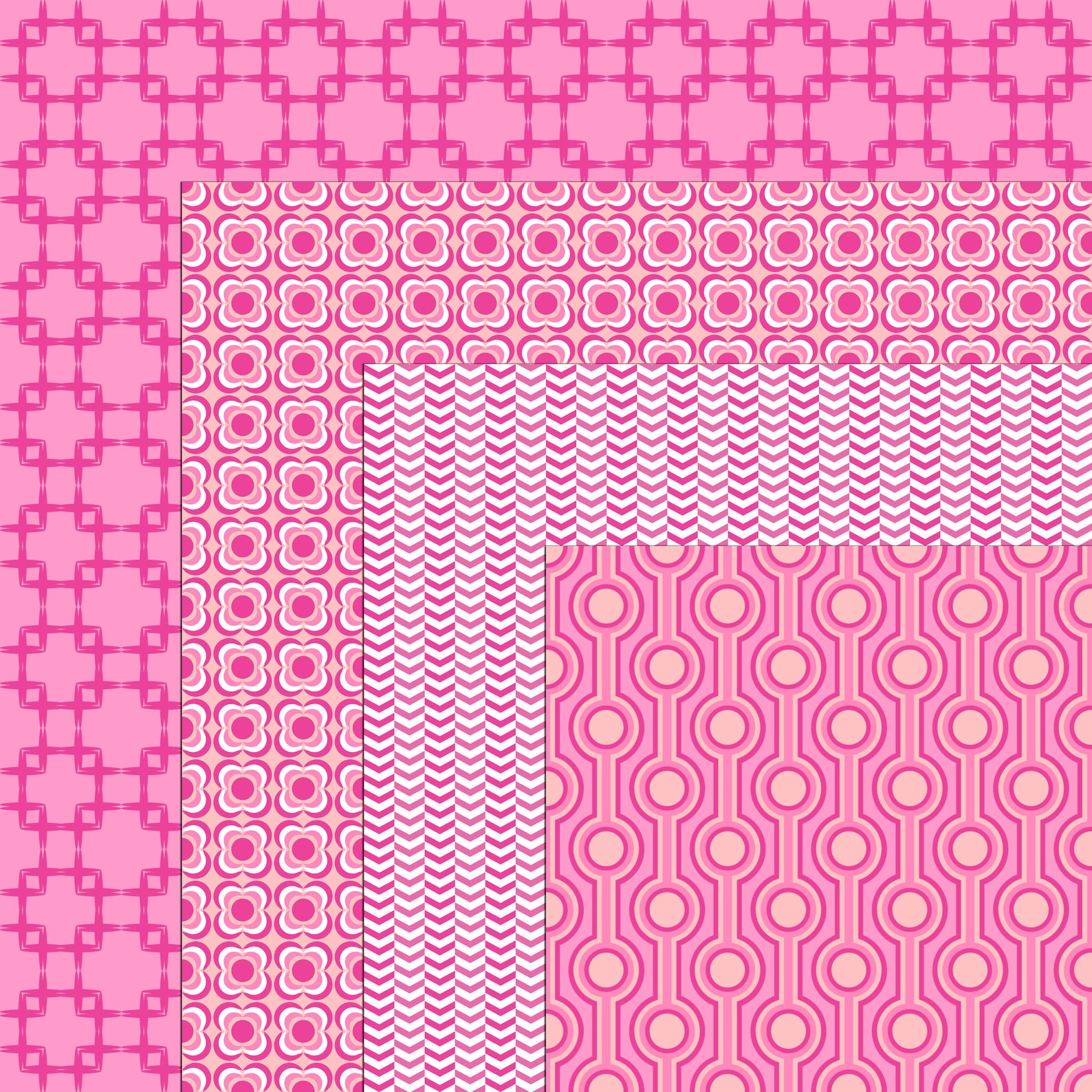 Pink Retro Digital Paper Pack. Retro Patterns in Shades of Pink. Pink ...
