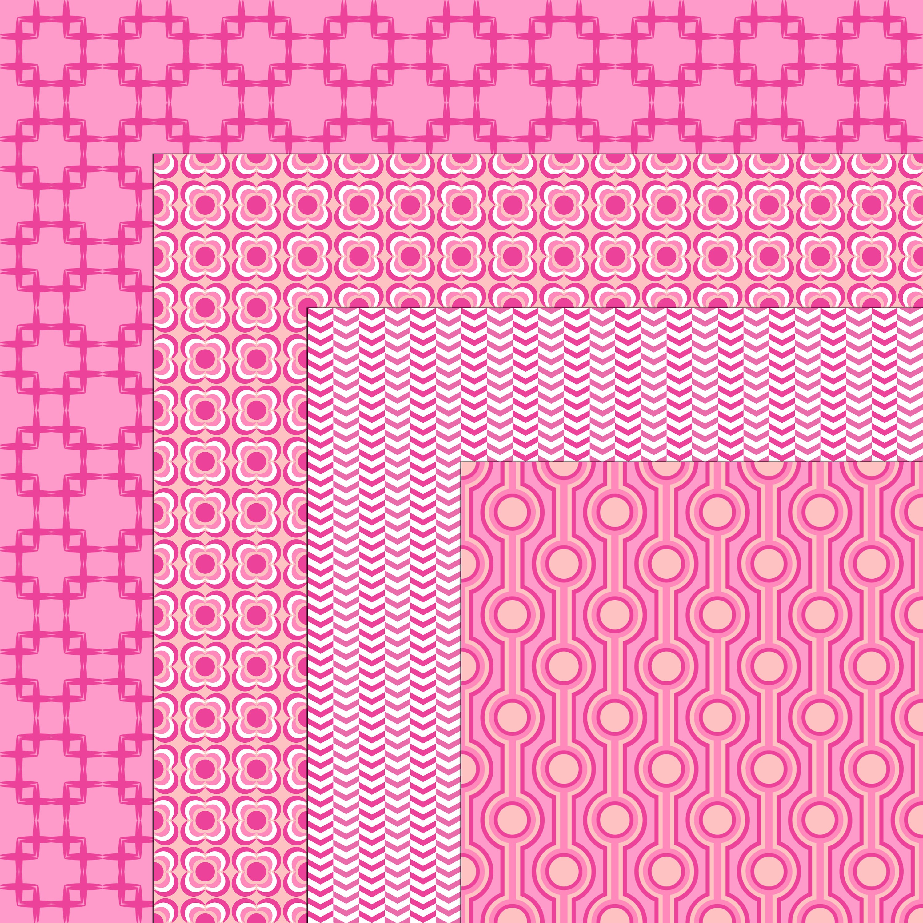 Pink Retro Digital Paper Pack. Retro Patterns in Shades of Pink. Pink ...