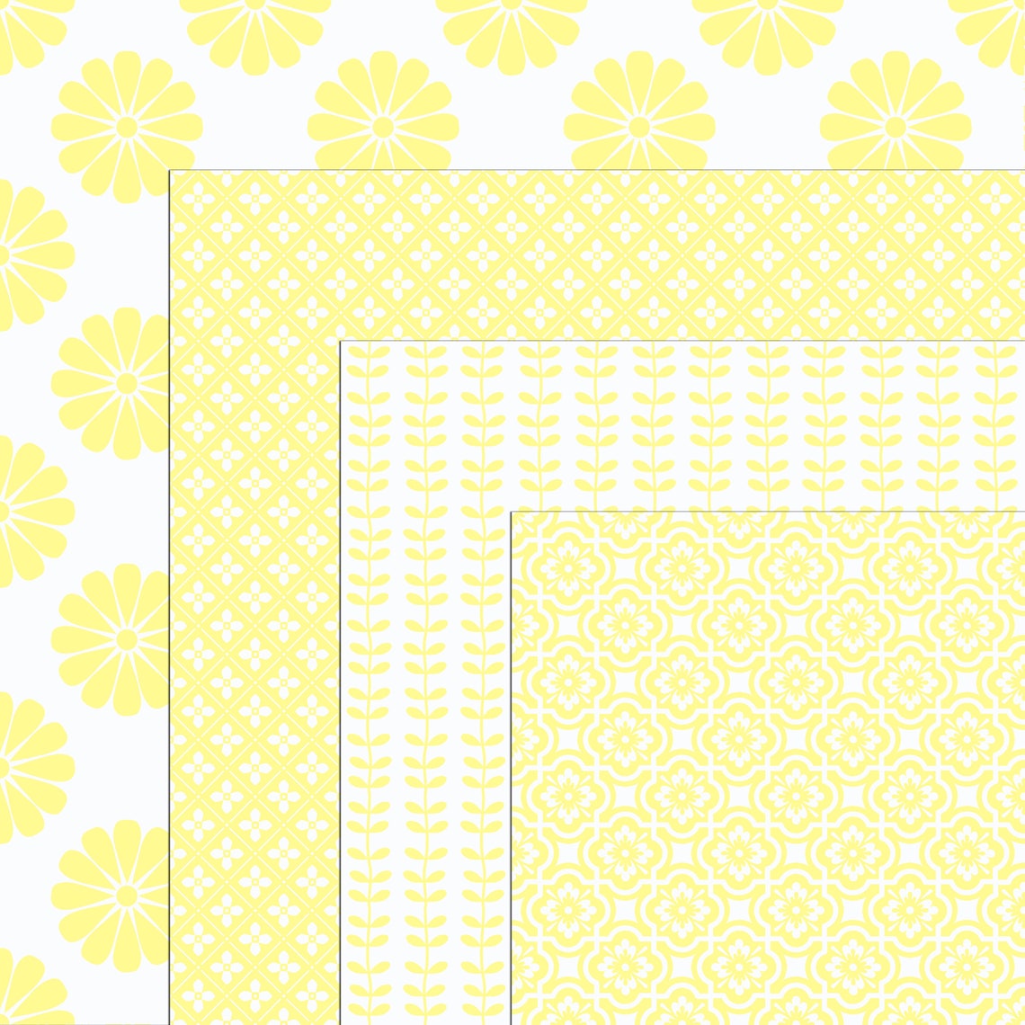 Pastel Yellow Floral Digital Paper Pack: 32 Seamless Patterns (instant ...