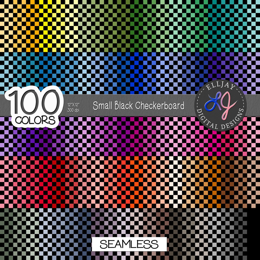 Black Checkerboard Digital Paper Pack. 100 Colors. Small Pattern for ...