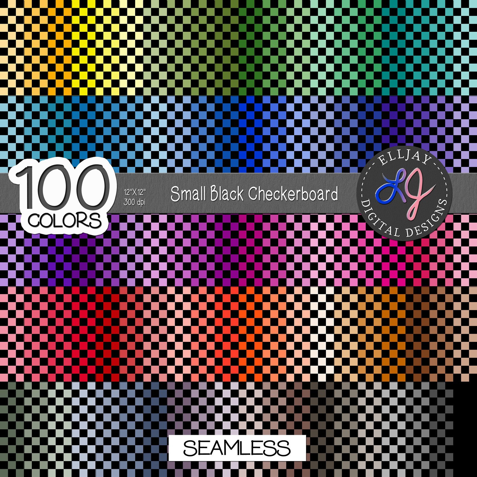Black Checkerboard Digital Paper Pack. 100 Colors. Small Pattern for ...