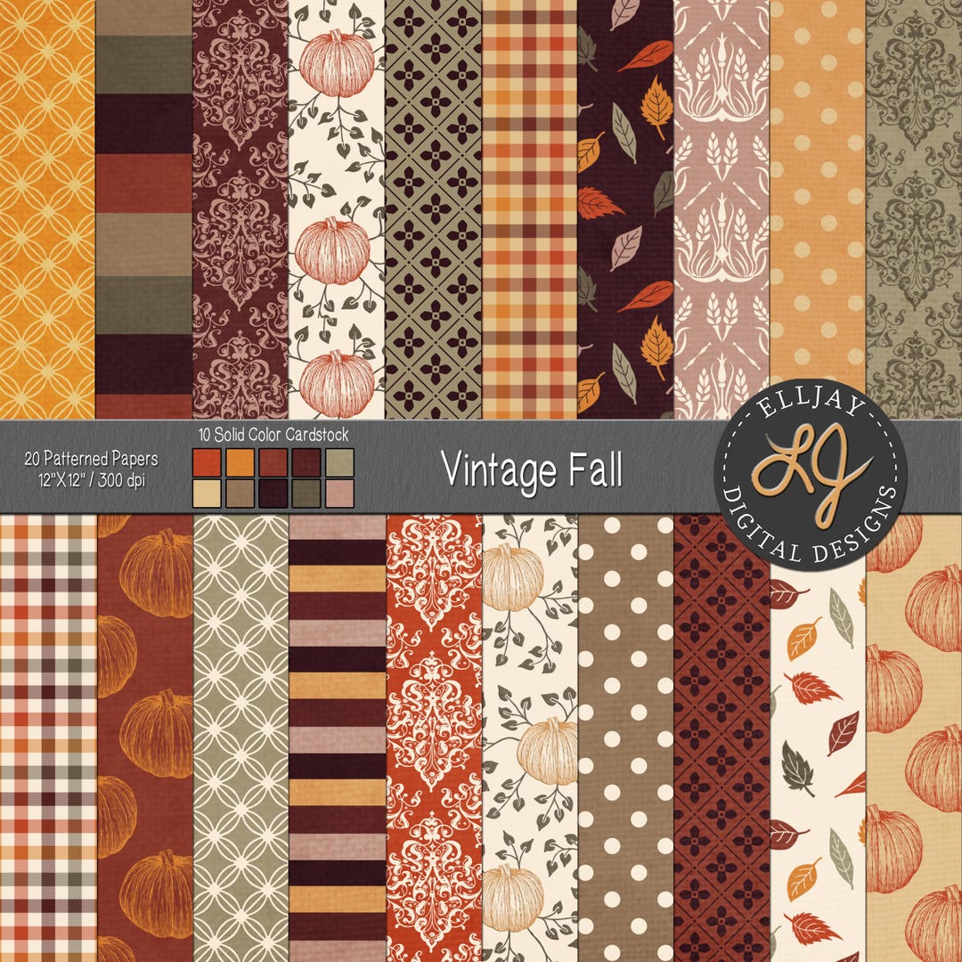 Vintage Fall Digital Paper Pack: Pumpkins, Leaves (digital Download) - Etsy