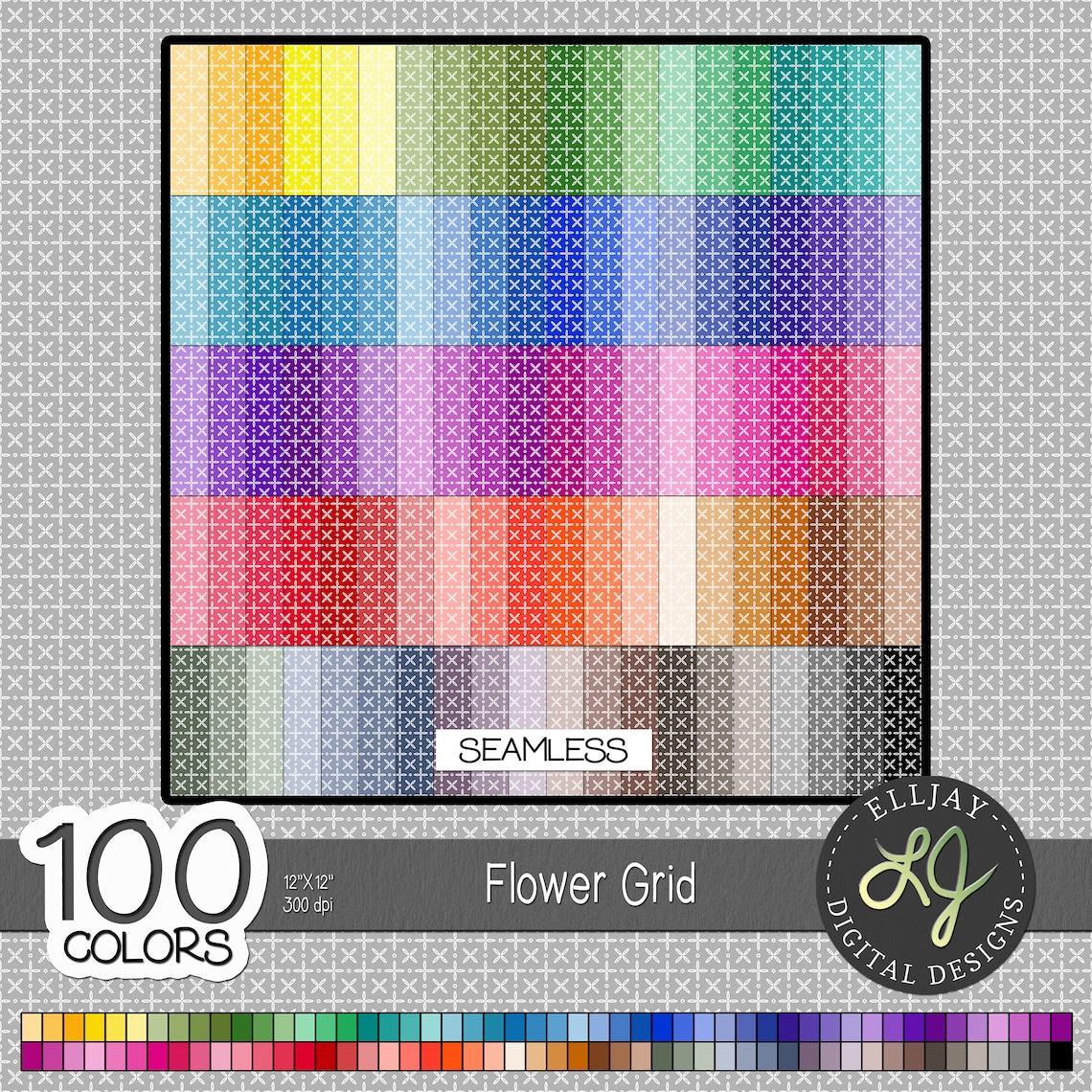 Flower Grid Pattern Digital Paper. 100 Colors. Printable Scrapbook and ...