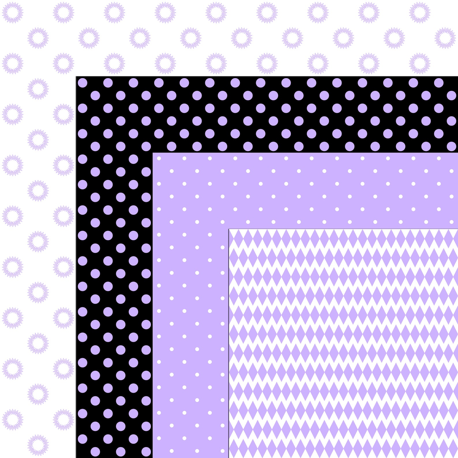 Lavender Seamless Digital Paper Pack: Floral, Polka Dot, Chevron ...