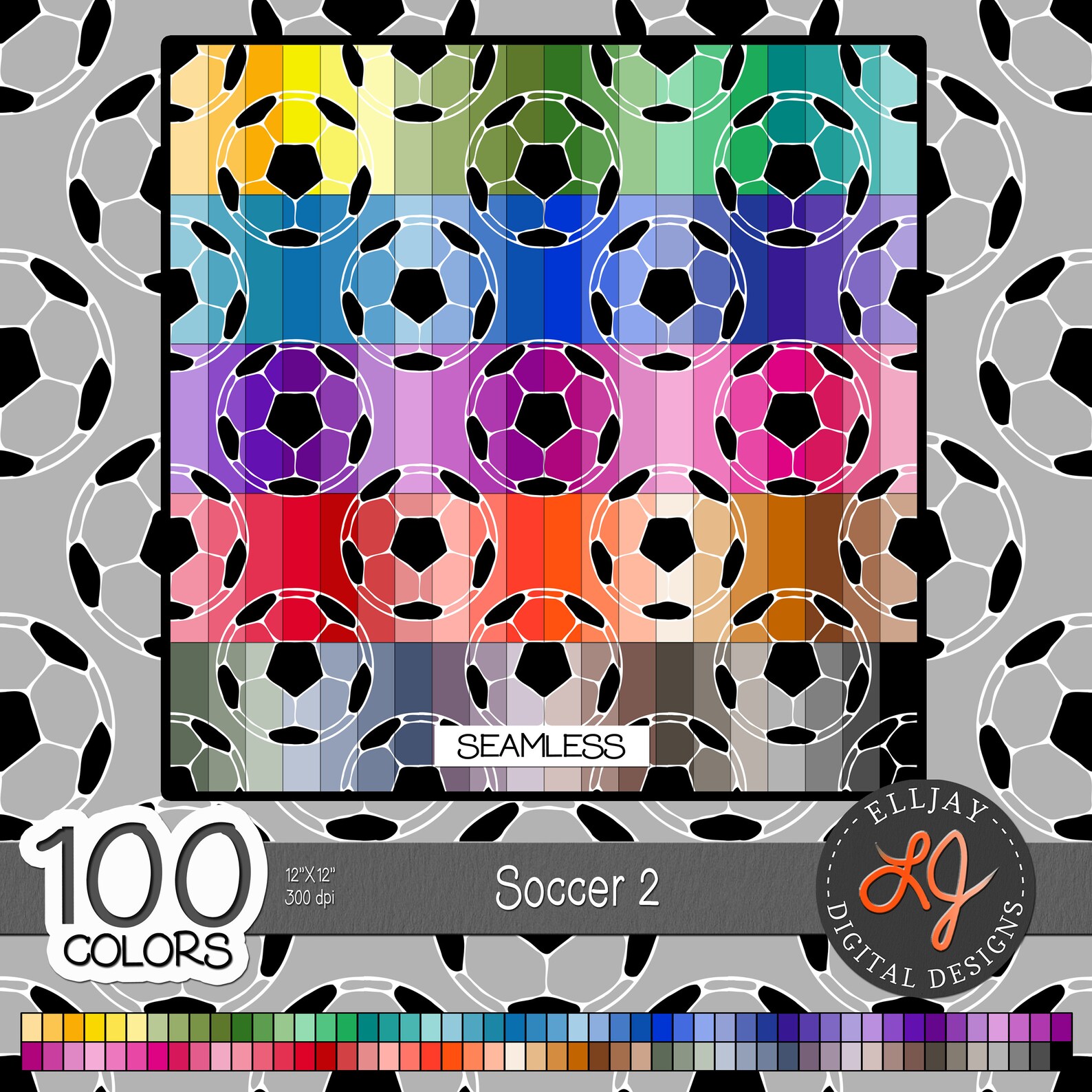 Soccer Ball Digital Paper Pack: 100 Colors, Seamless (digital Download ...