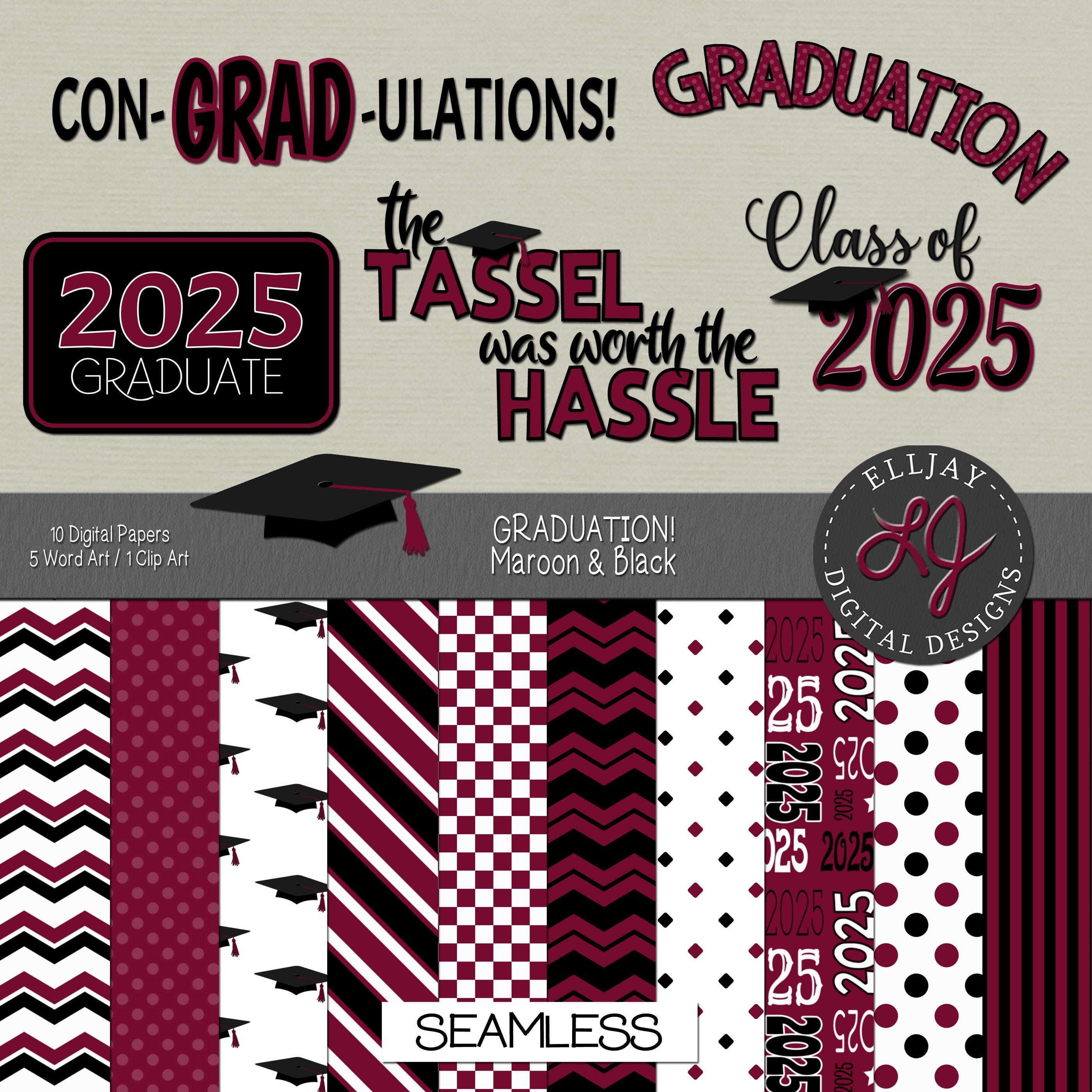 2025 Maroon Graduation Digital Paper Pack With Graduation Word Art ...