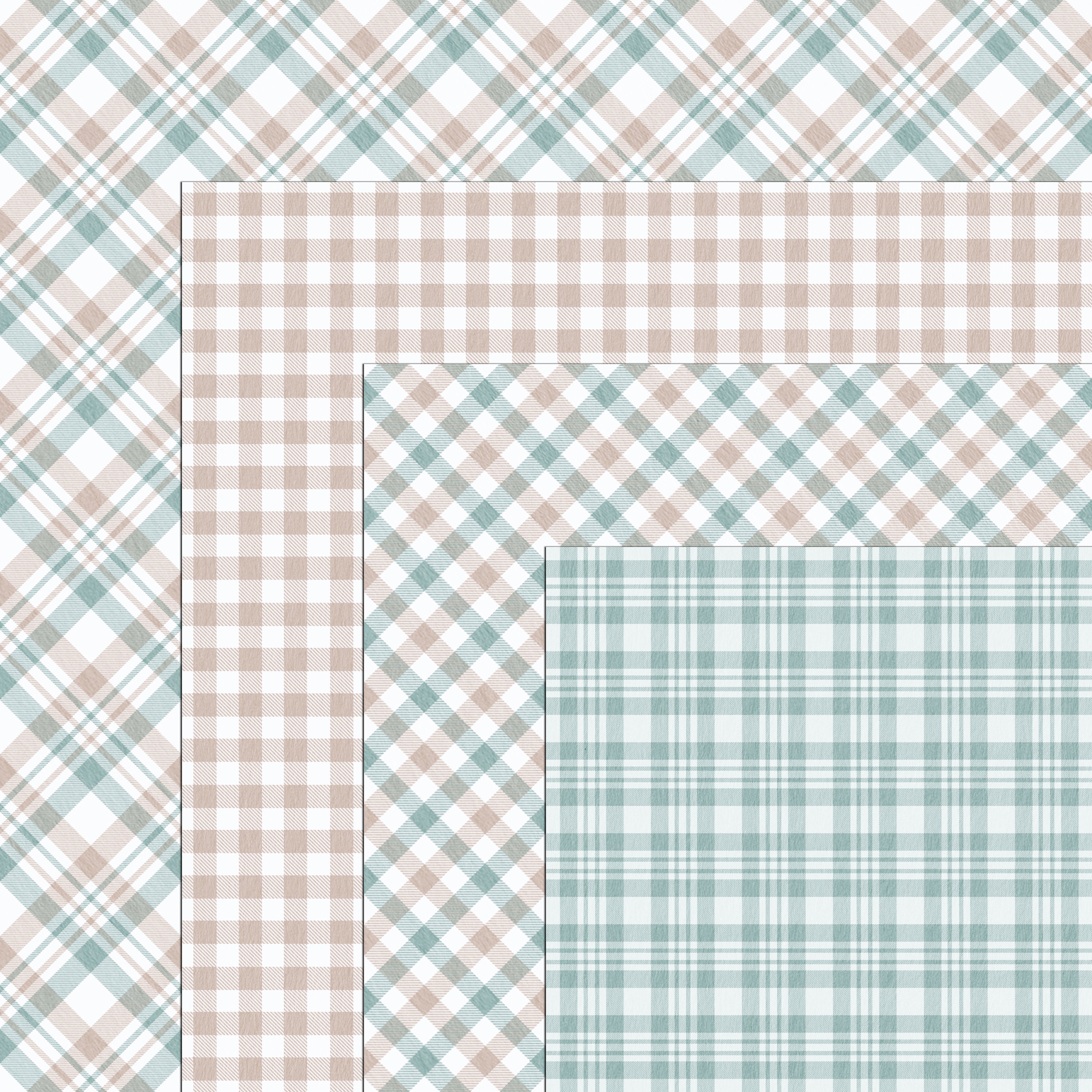 Coastal Plaid Digital Paper Pack: Beige & Blue Scrapbook Patterns ...