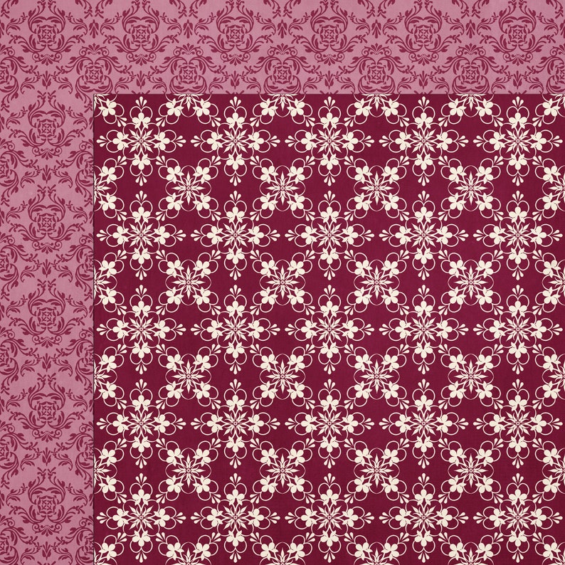 Vintage Maroon & Ivory Digital Paper Pack: Floral Damask (digital ...