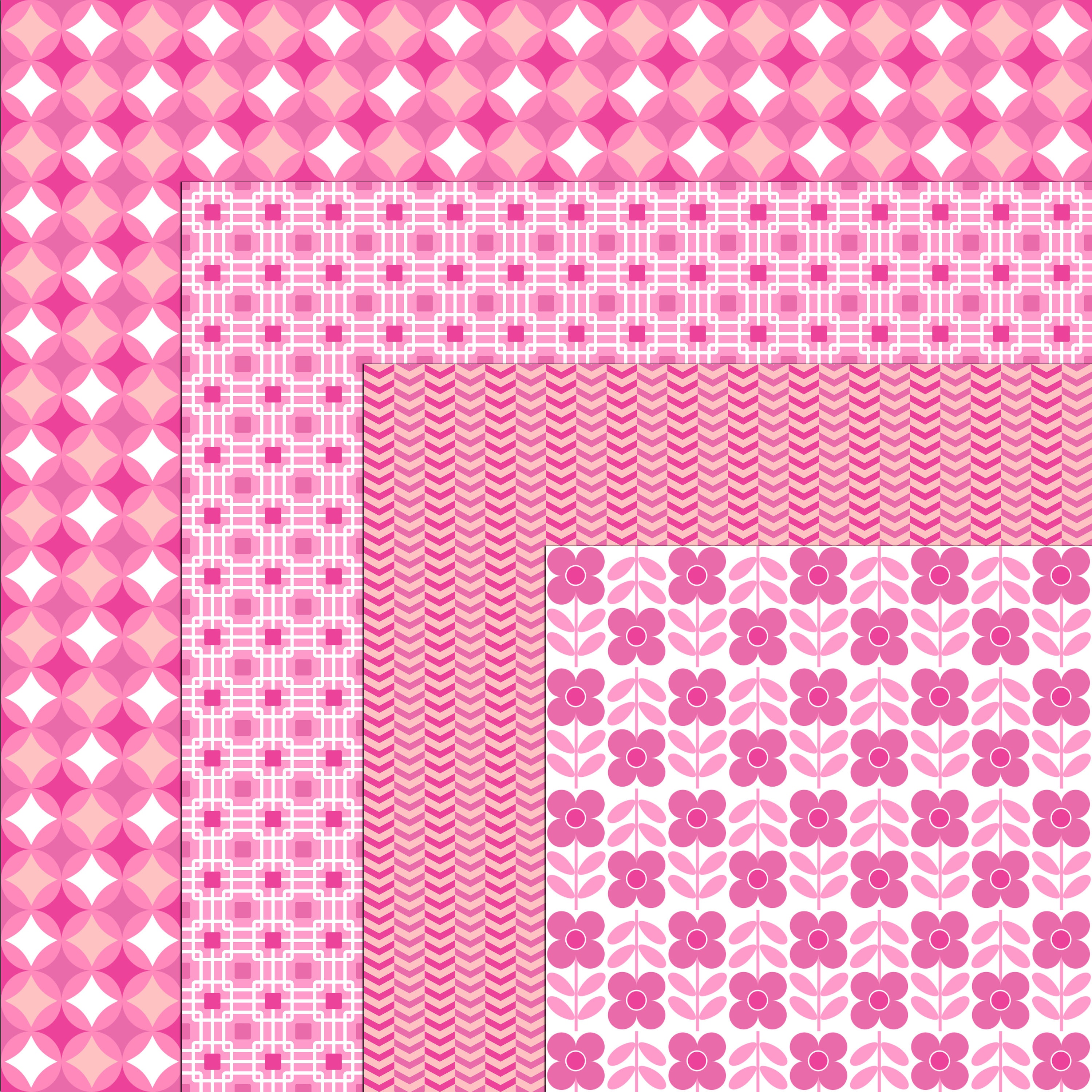 Pink Retro Digital Paper Pack. Retro Patterns in Shades of Pink. Pink ...