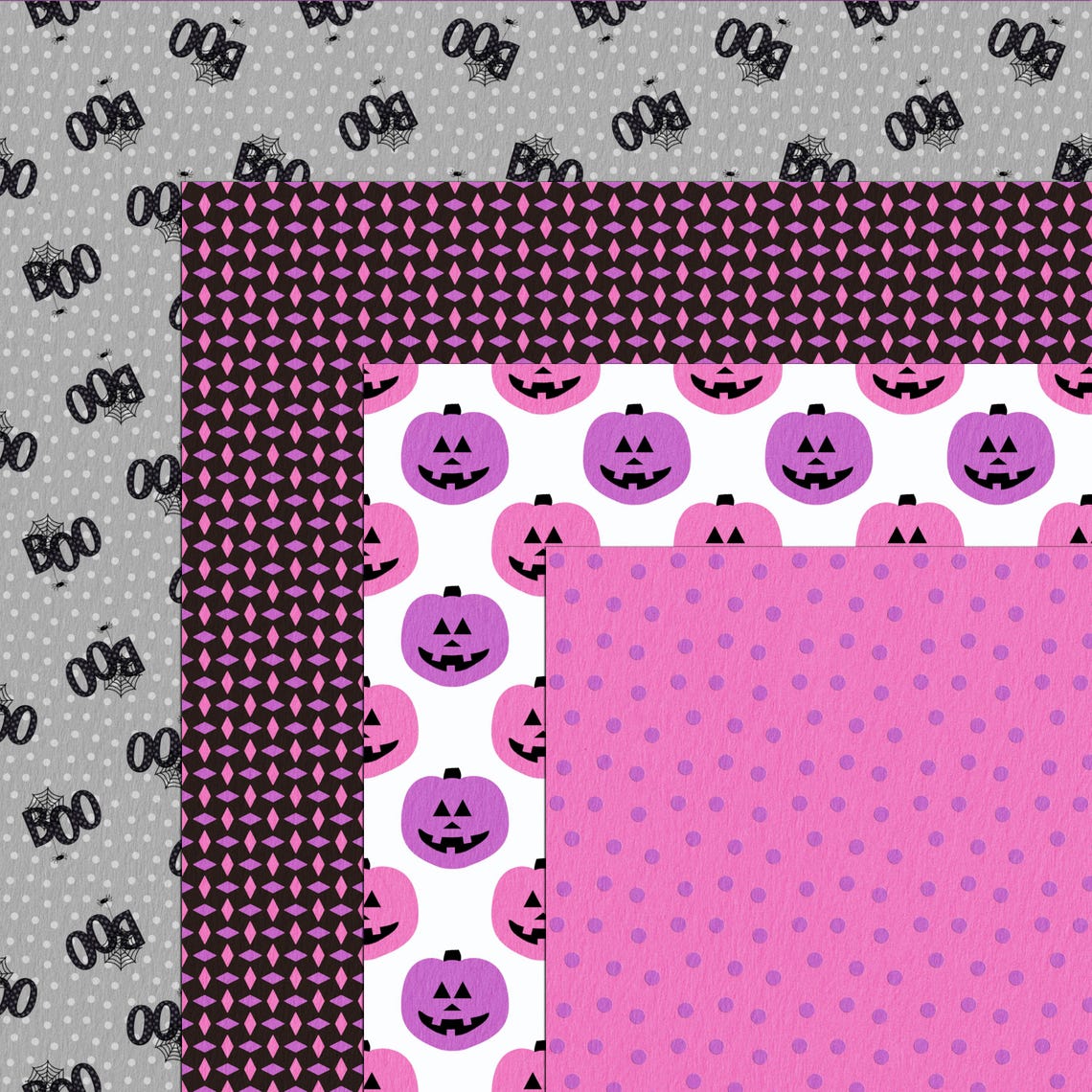 Pink Purple Halloween Digital Paper Pack. Ghost Bats Pumpkin Pattern ...