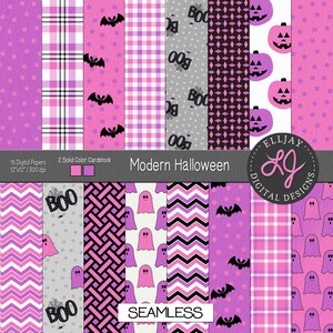 Pink Purple Halloween Digital Paper Pack. Ghost Bats Pumpkin Pattern ...