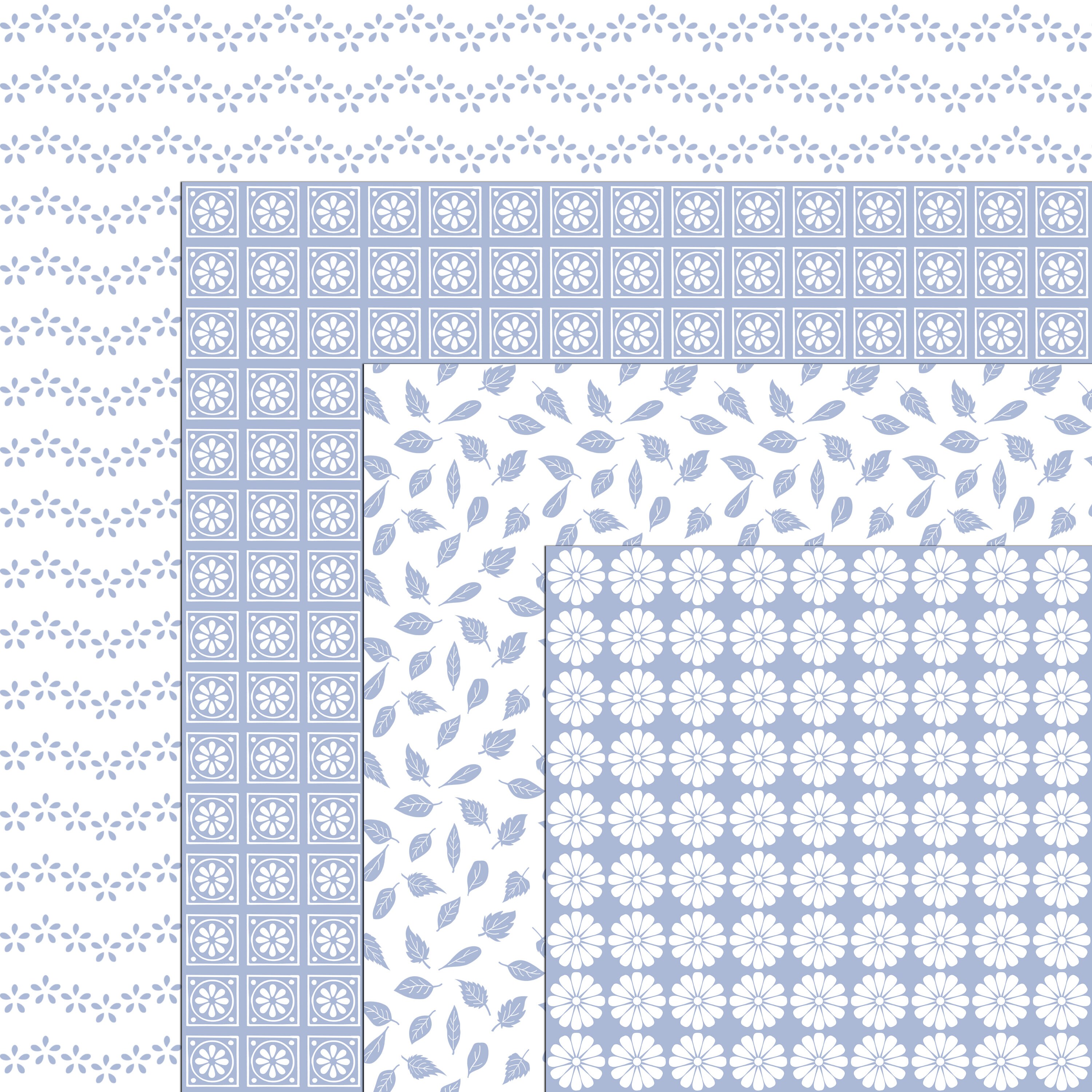 Light Blue & White Floral Digital Paper Pack. 32 Light Blue White ...