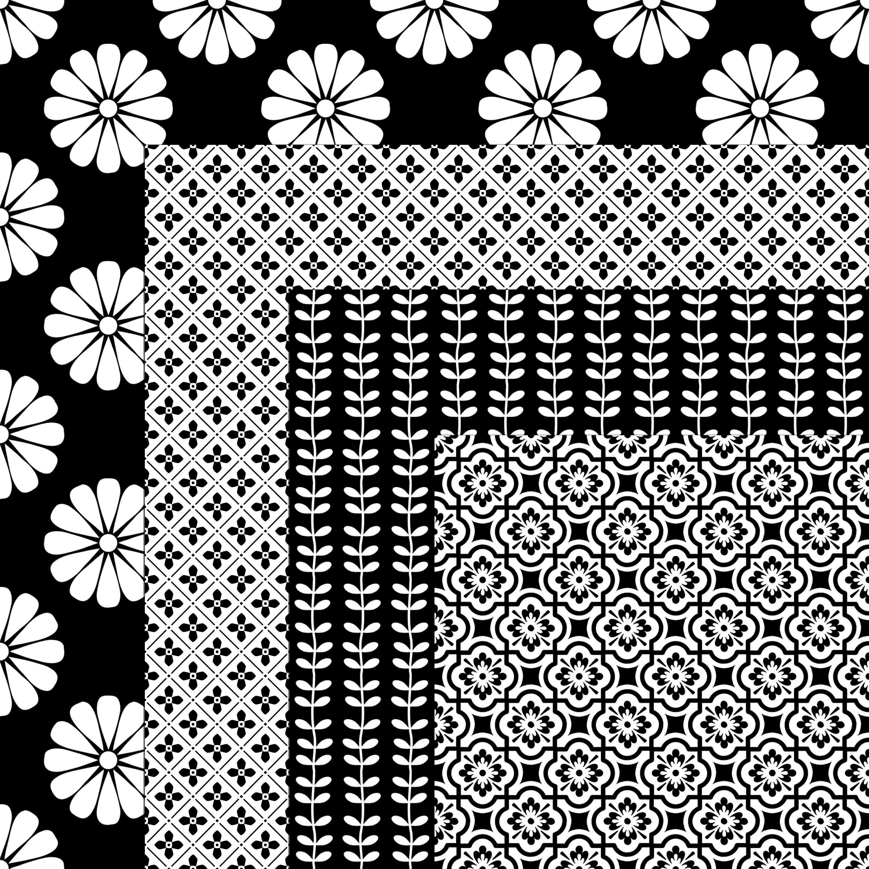 Black & White Floral Digital Paper Pack. 32 Black and White Patterns ...