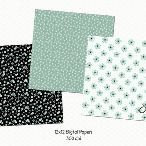Mint Green Floral Digital Paper Pack With Seamless Pattern. for ...