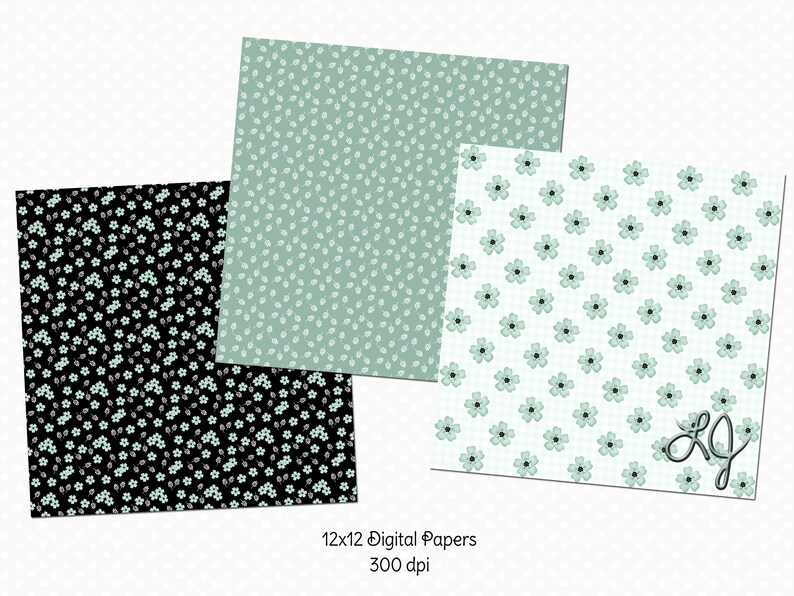 Mint Green Floral Digital Paper Pack With Seamless Pattern. for ...