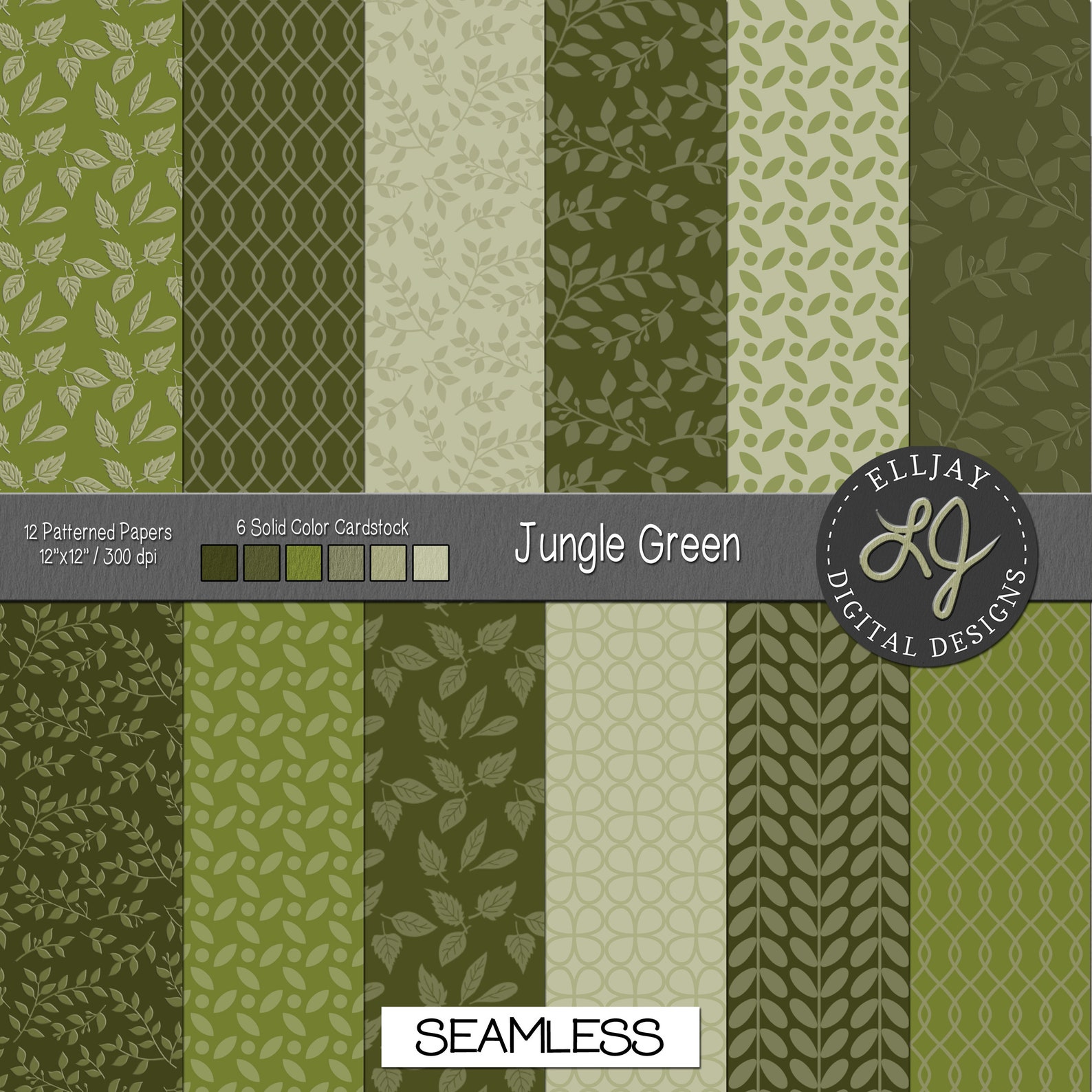 Shades of Green Leaves Digital Paper. Leaf Scrapbook Paper. Sage Green ...