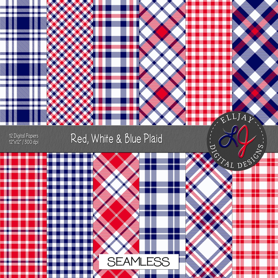Patriotic Plaid Digital Paper Pack: Red, White, Blue (digital Download ...