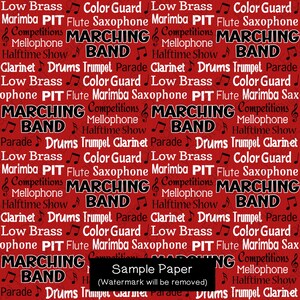 Red Marching Band Digital Paper Pack: Music Notes (12x12 Inch, 300 Dpi ...