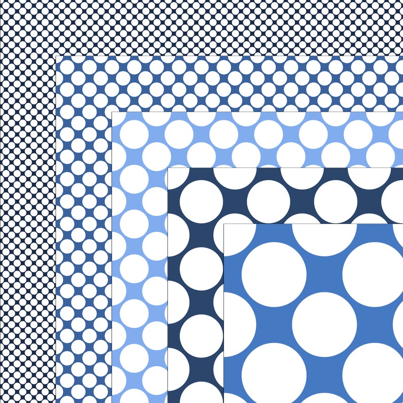 Blue & White Polka Dot Digital Paper Pack. 30 Polka Dot Patterns. Baby ...