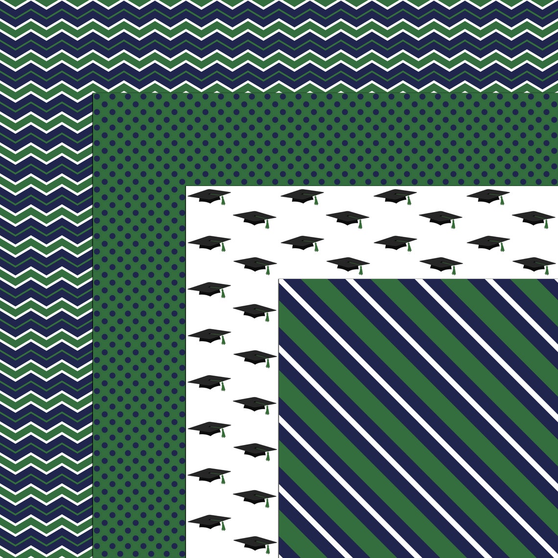 Green and Navy 2024 Graduation Digital Paper W/graduation Word Art ...