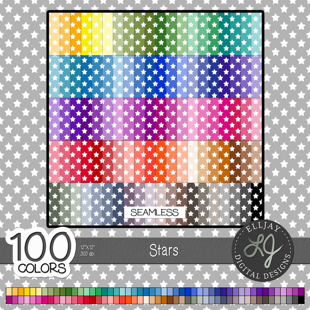 Stars Digital Paper Pack. 100 Colors. Seamless Backgrounds. Printable ...