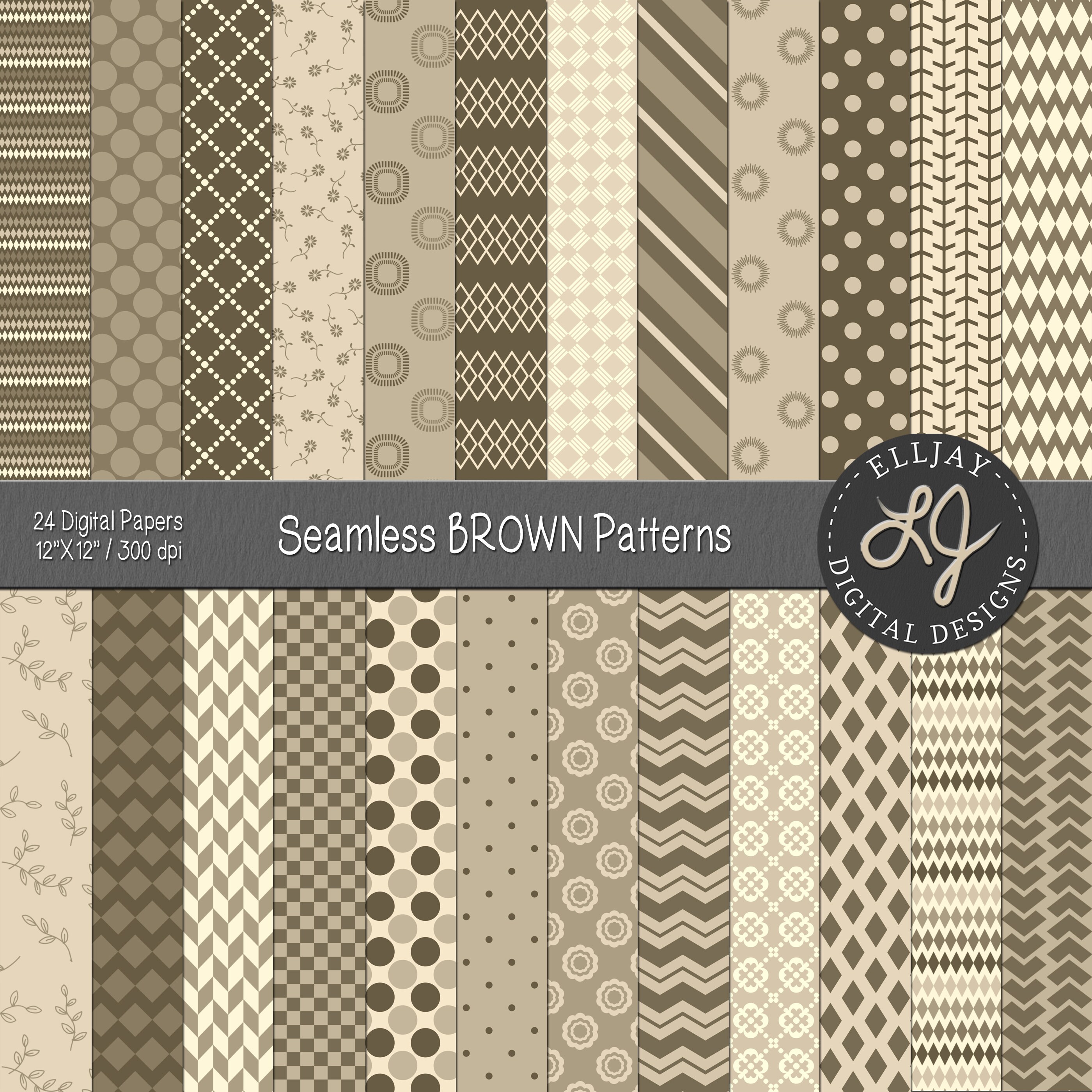 Brown Digital Paper Pack. Seamless Patterns. Scrapbook Paper Pack ...