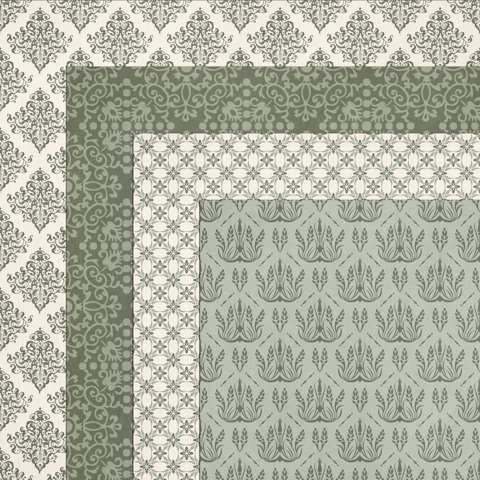 Sage Damask Digital Paper Pack. Light Grunge Textured Paper. Sage ...