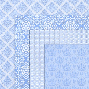 Pastel Blue Damask Digital Paper Pack. Light Blue Digital Paper. Blue Vintage Patterns. Damask ...