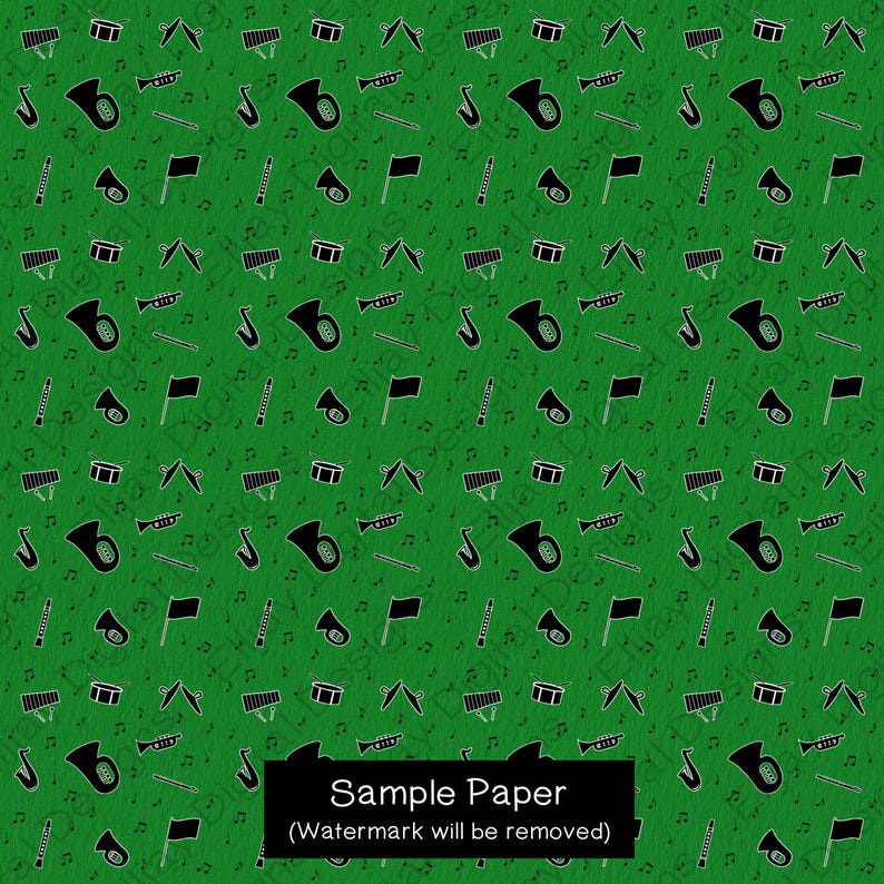 Green Marching Band Digital Paper Pack. Band Scrapbook Paper. Music ...