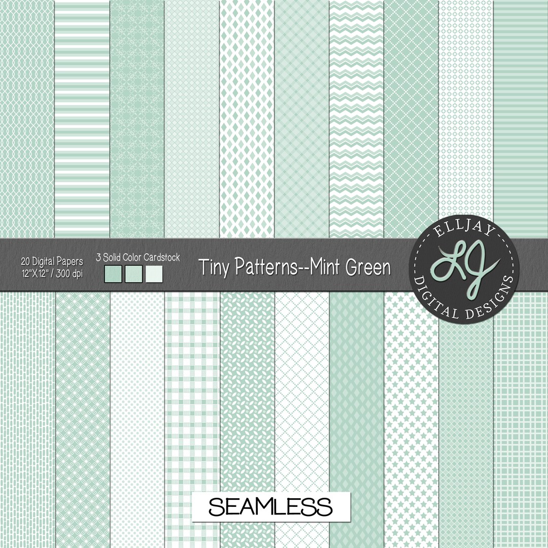 Mint Green Digital Paper Pack: Small Patterns, Seamless (digital ...