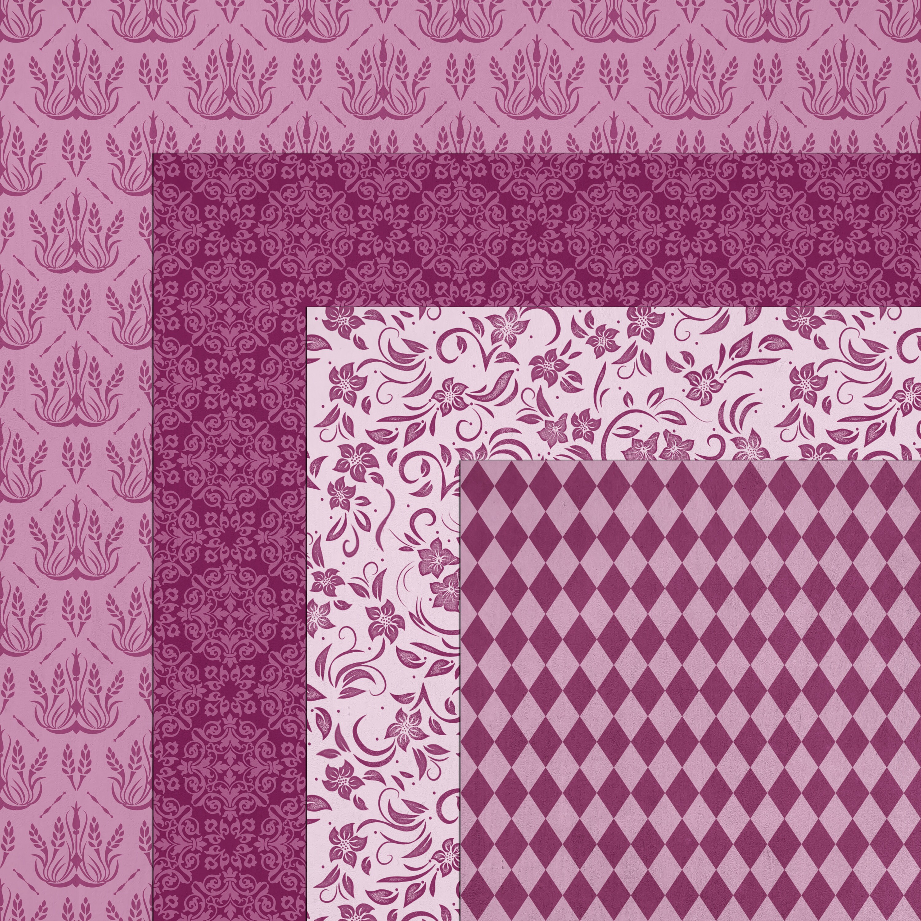 Mulberry Damask Digital Paper Pack: Vintage Floral Patterns (digital ...
