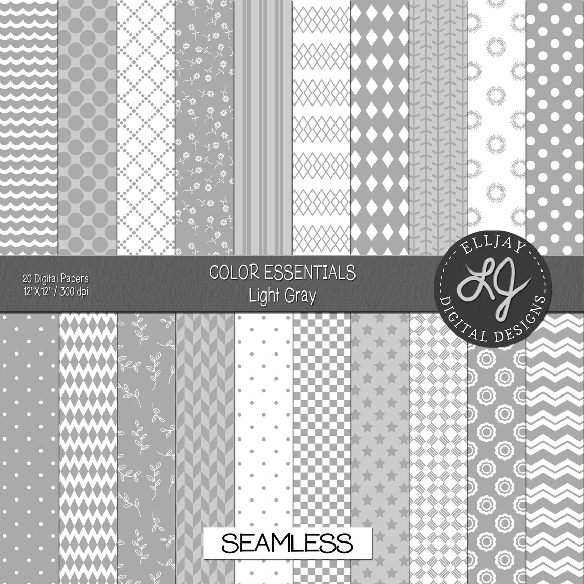 Seamless Gray Digital Paper Pack. Light Gray Paper. for Backgrounds ...